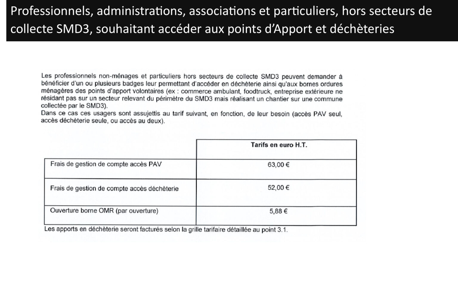 Tarifs et facturation 2025 - SMD3 : Collecte, transport et traitement ...